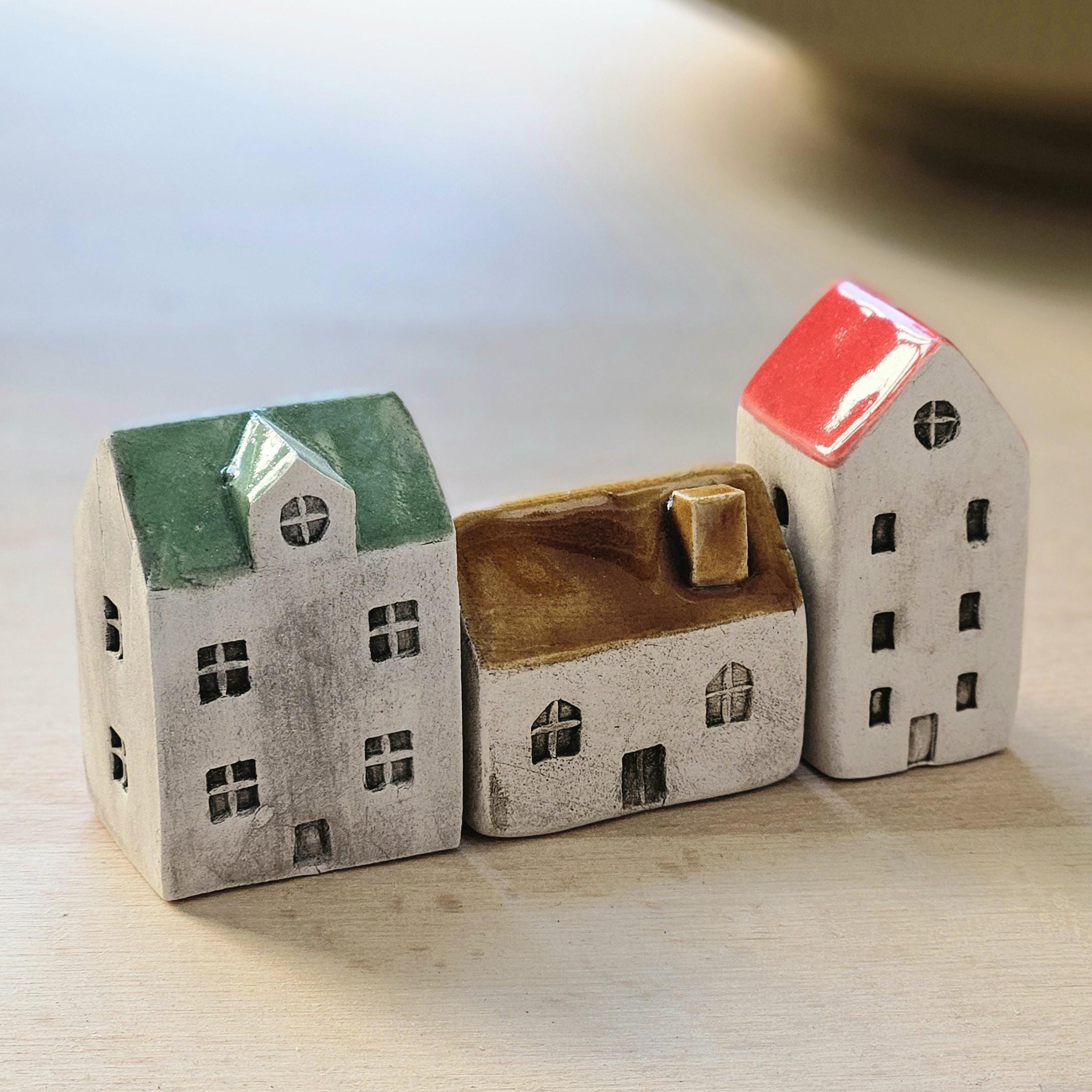 Handmade Ceramic House Decor: Set of 3 Miniature Colorful Houses - Etsy