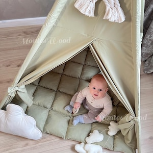 Handmade Kids Teepee Tent With Soft Padded Mat, Playhouse for Boys and ...