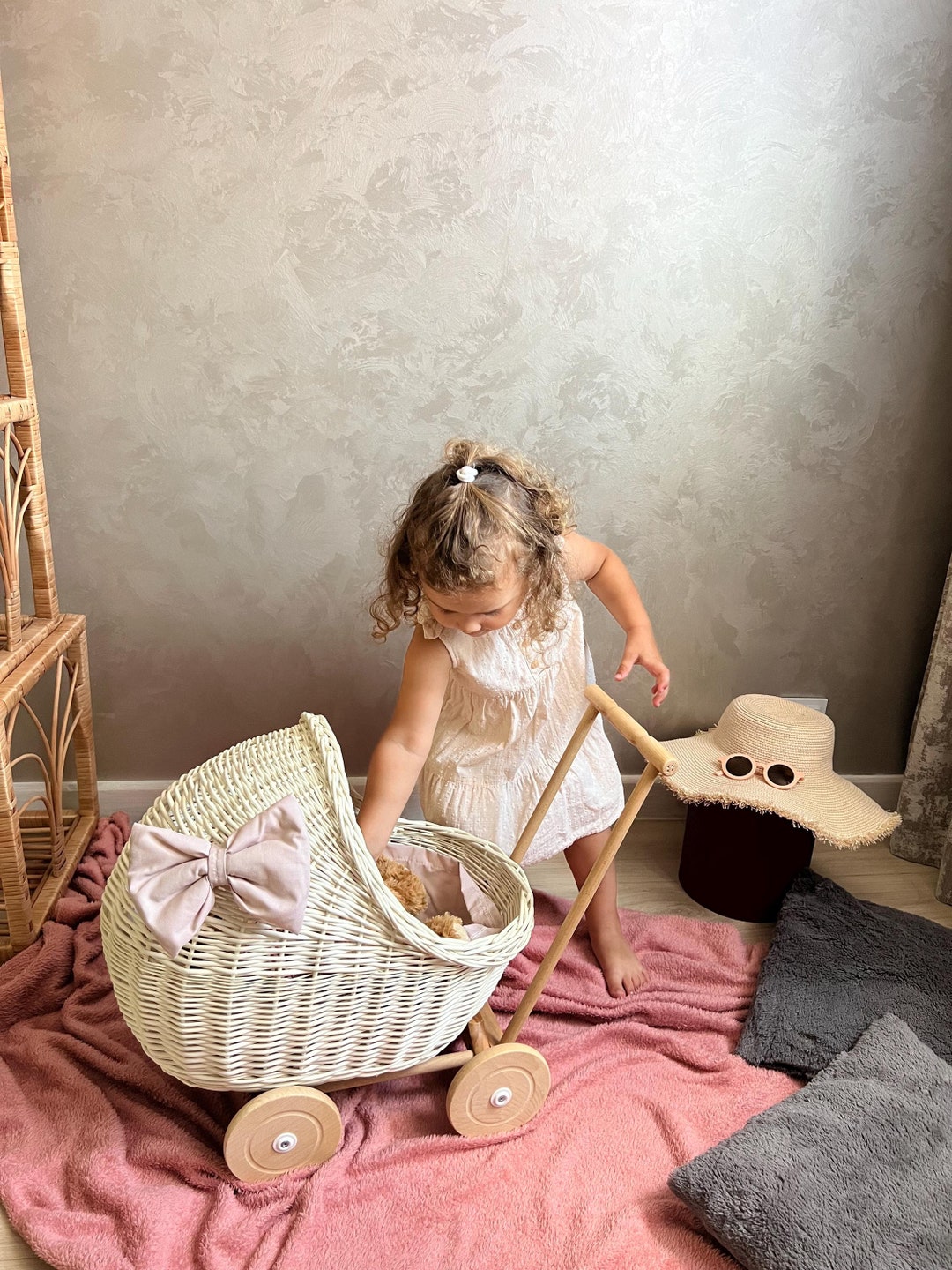 Wicker Baby Carriage, Wicker Baby Stroller, Baby Pram, Natural Doll ...