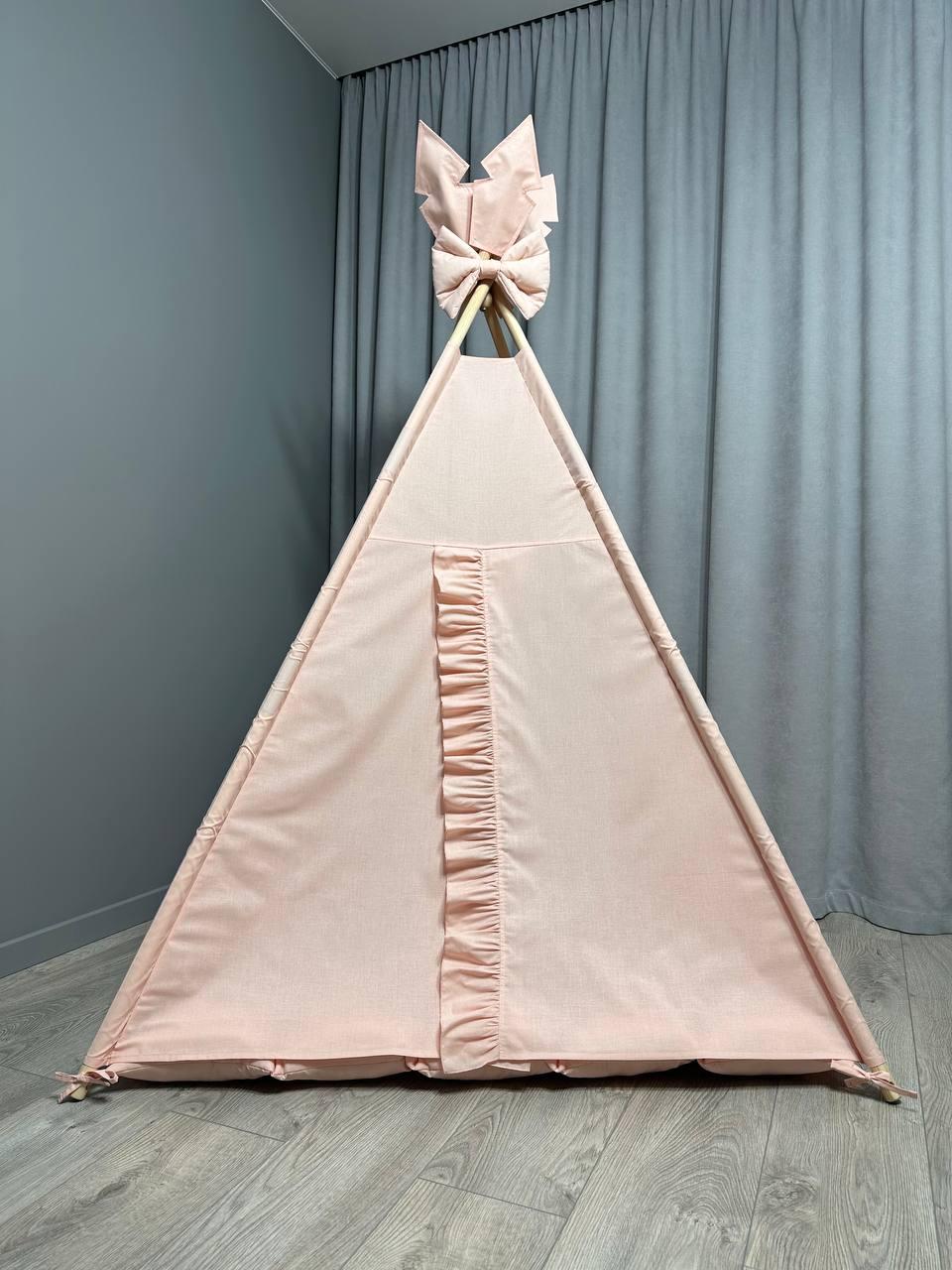 Pink Kids Teepee Tent With Frills, Bunny Cushions, and Padded Mat ...