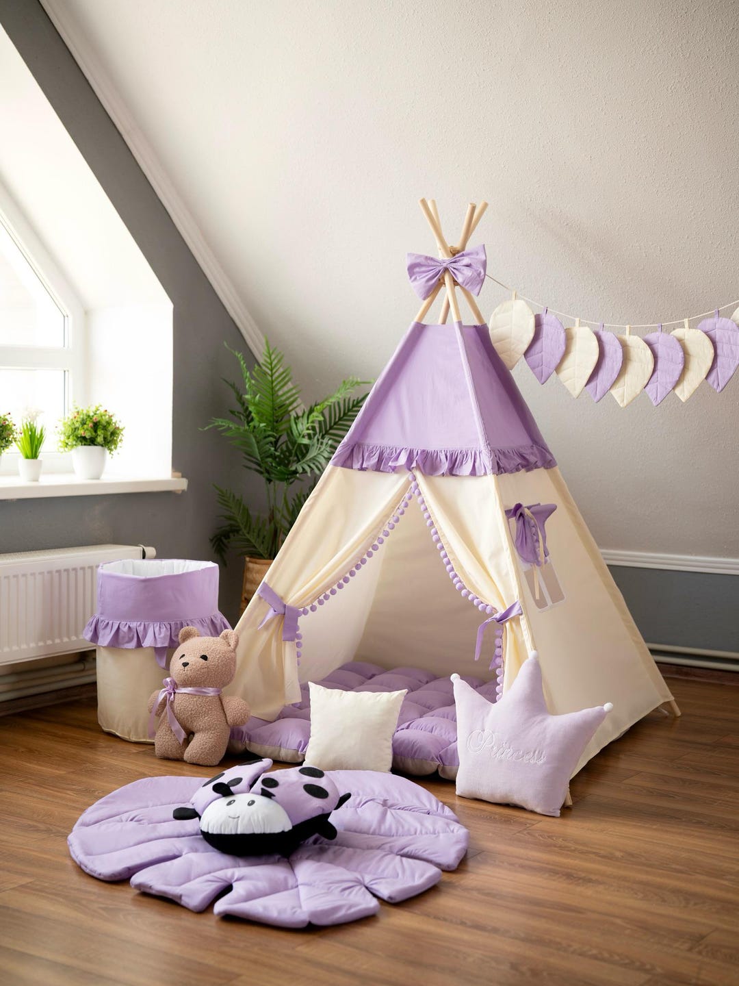 Handmade Lavender Kids Teepee Tent With Mat and Cushion, Play Tent With ...