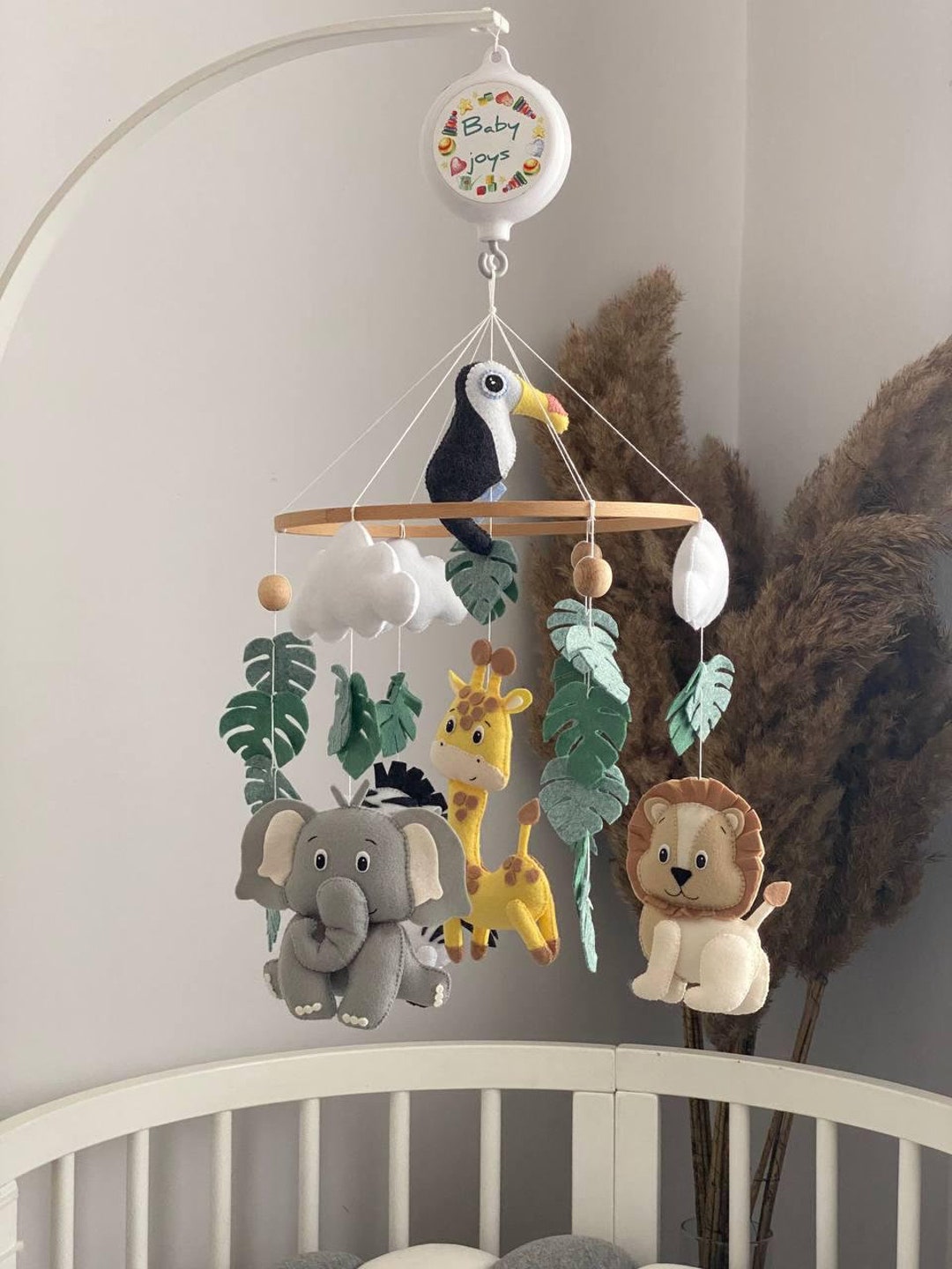 Safari Animal Baby Mobile, Jungle Nursery Decor, Handmade Crib Mobile ...