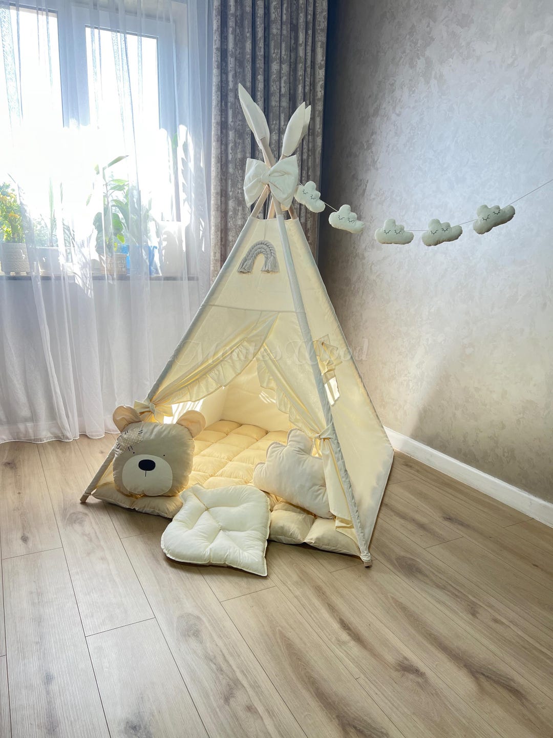 Handmade Kids Teepee Tent With Soft Padded Mat, Playhouse for Boys and ...
