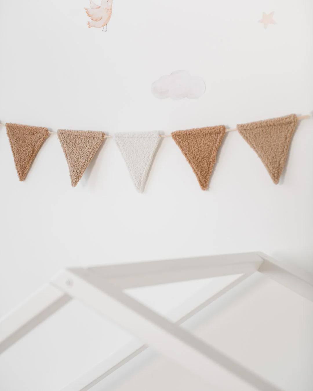 Plush Nursery Bunting Garland, Soft Fluffy Flag Banner, Handmade Baby ...