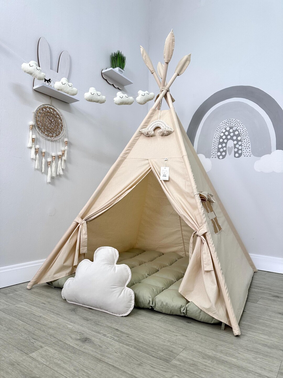 Handmade Kids Teepee Tent With Soft Padded Mat, Playhouse for Boys and ...