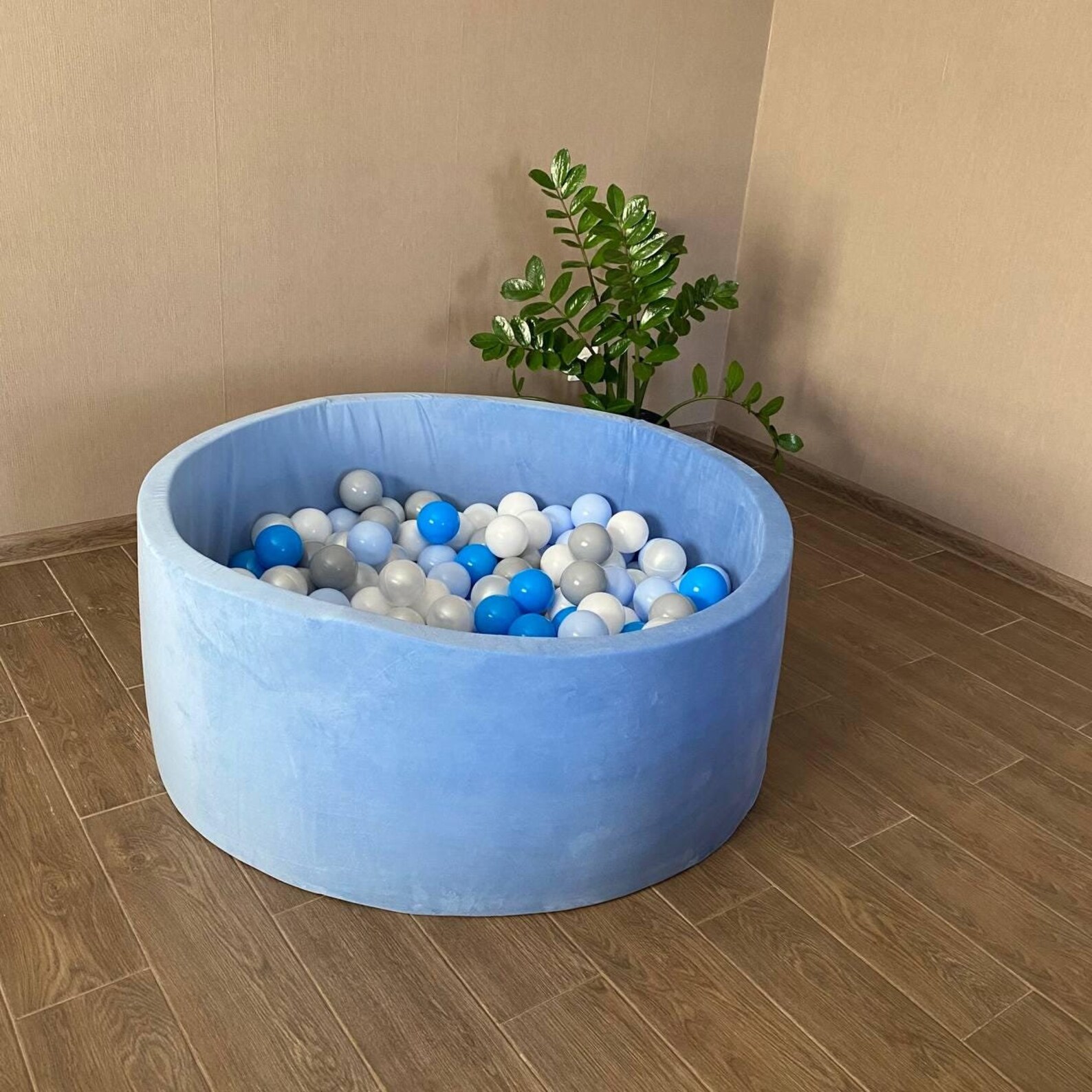 Soft Blue Ball Pit With 200 Colorful Balls for Kids, Foam Ball Pool for ...
