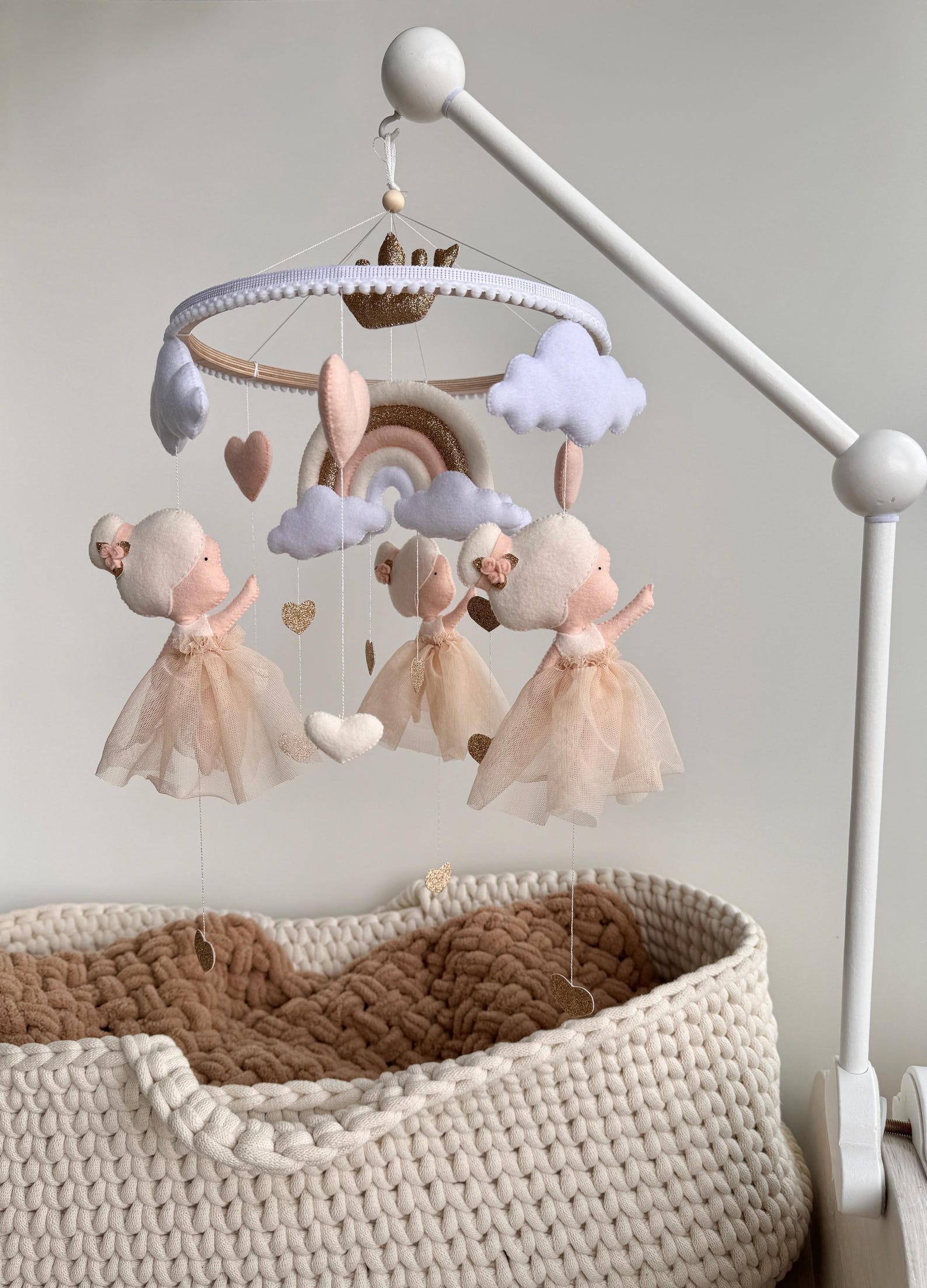 Ballerina Princess Baby Mobile, Tulle Skirt Crib Mobile, Rainbow ...