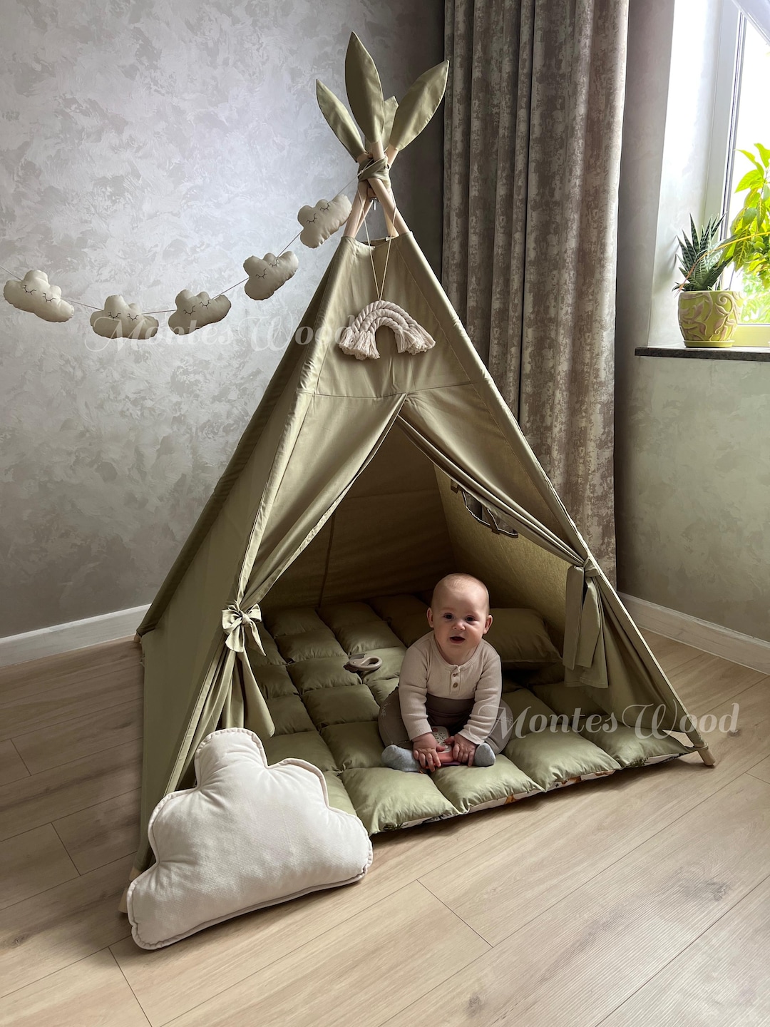 Handmade Kids Teepee Tent With Soft Padded Mat, Playhouse for Boys and ...