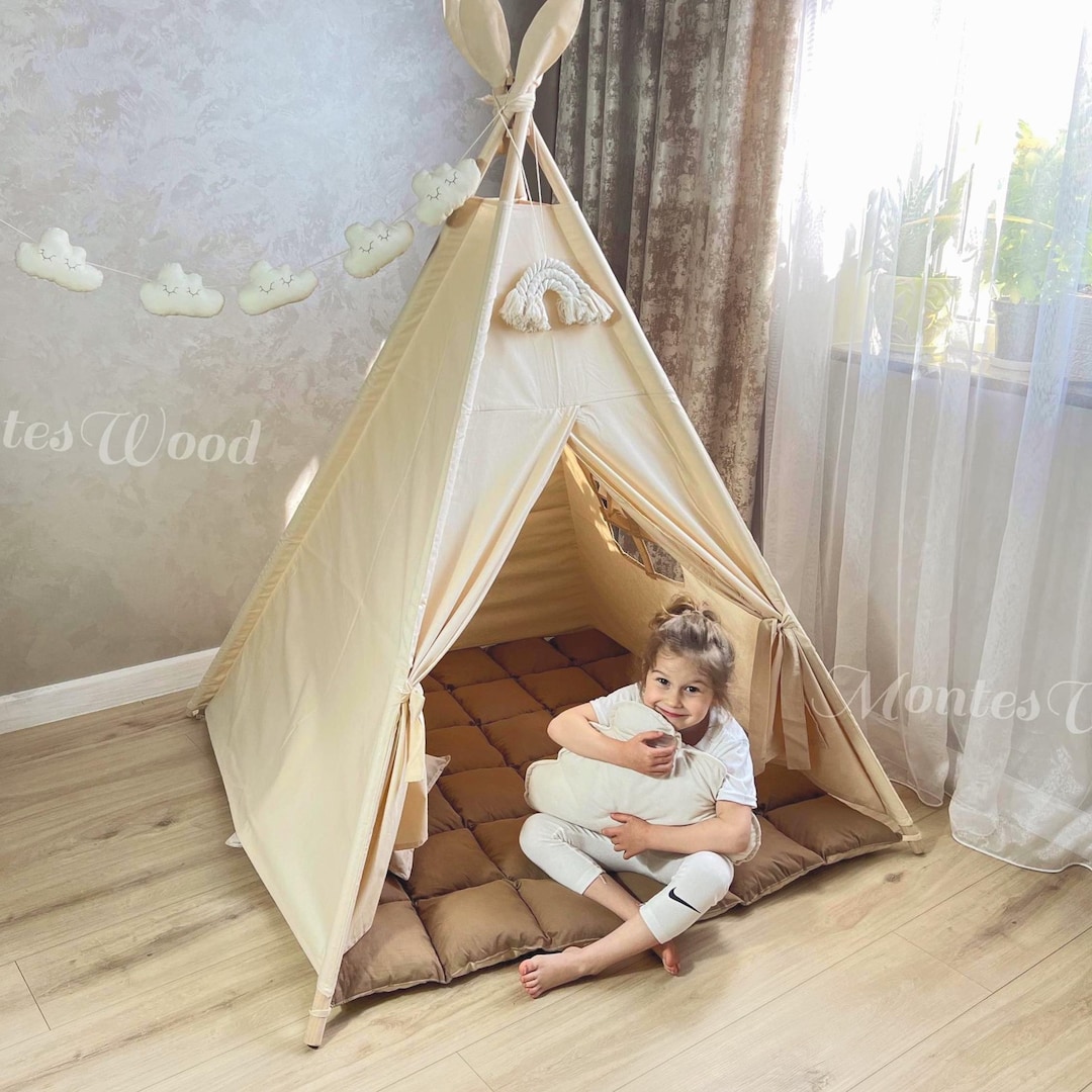 Handmade Kids Teepee Tent With Soft Padded Mat, Neutral Playhouse for ...