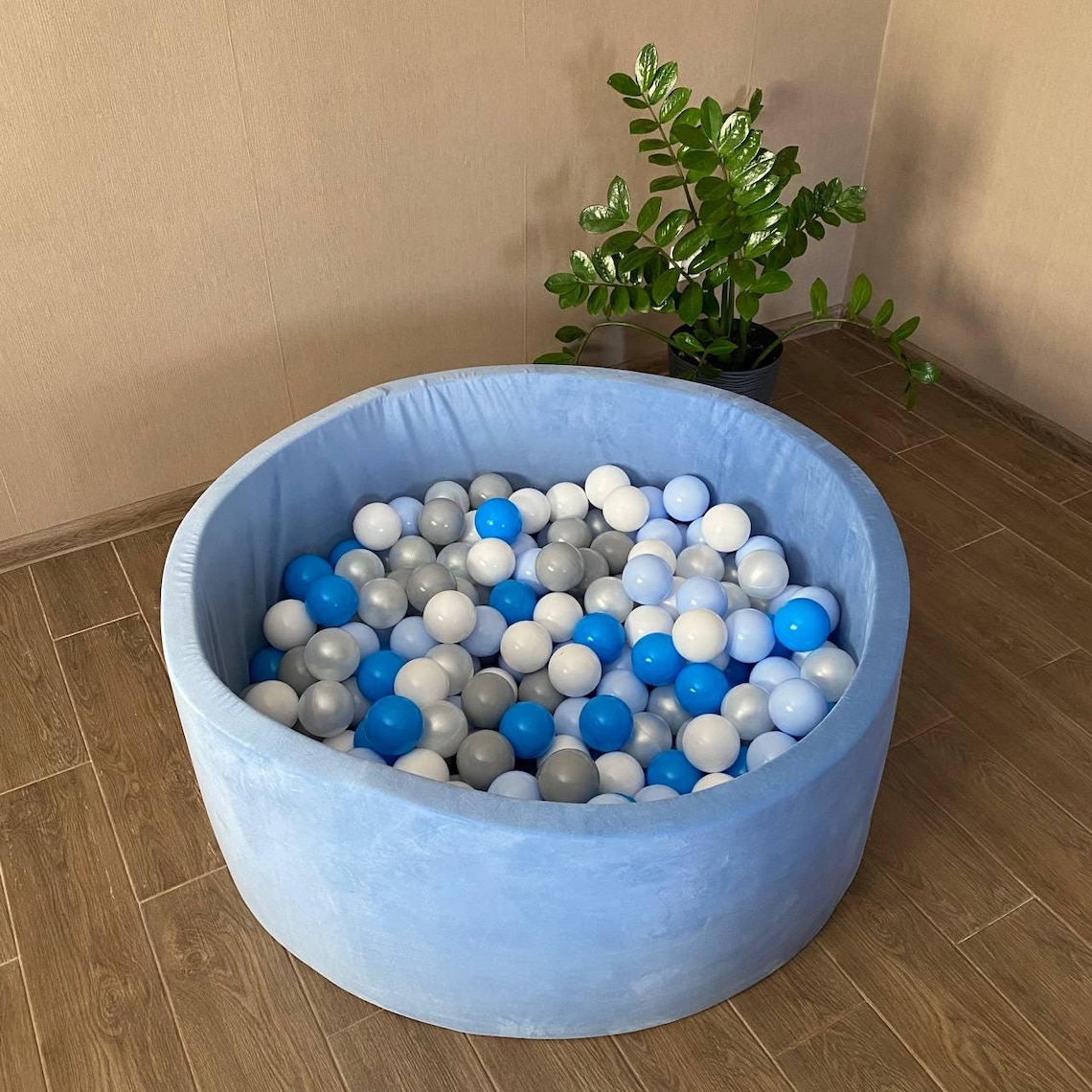 Soft Blue Ball Pit With 200 Colorful Balls for Kids, Foam Ball Pool for ...
