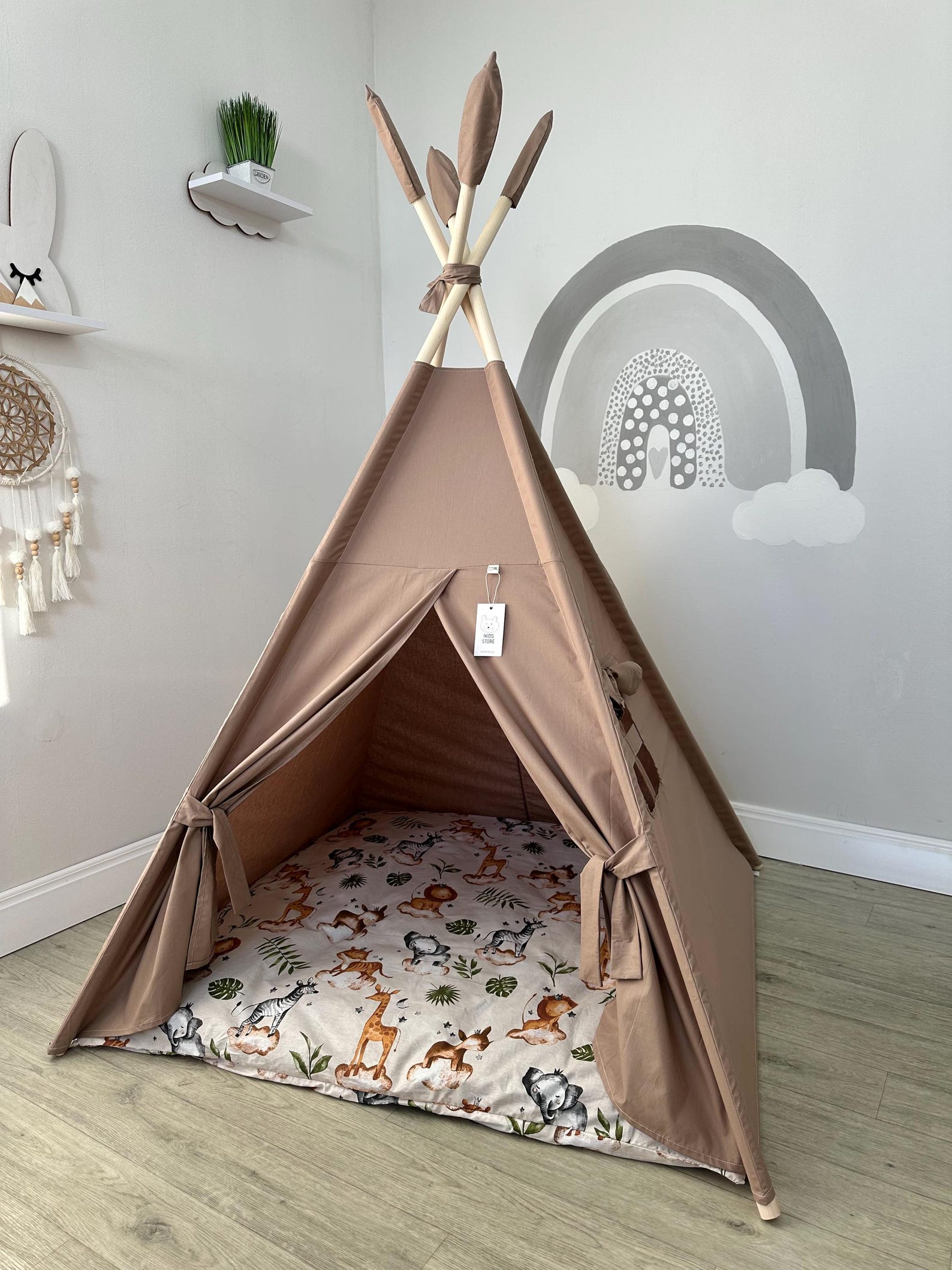 Handmade Kids Teepee Tent With Soft Padded Mat, Tipi Tent Neutral ...