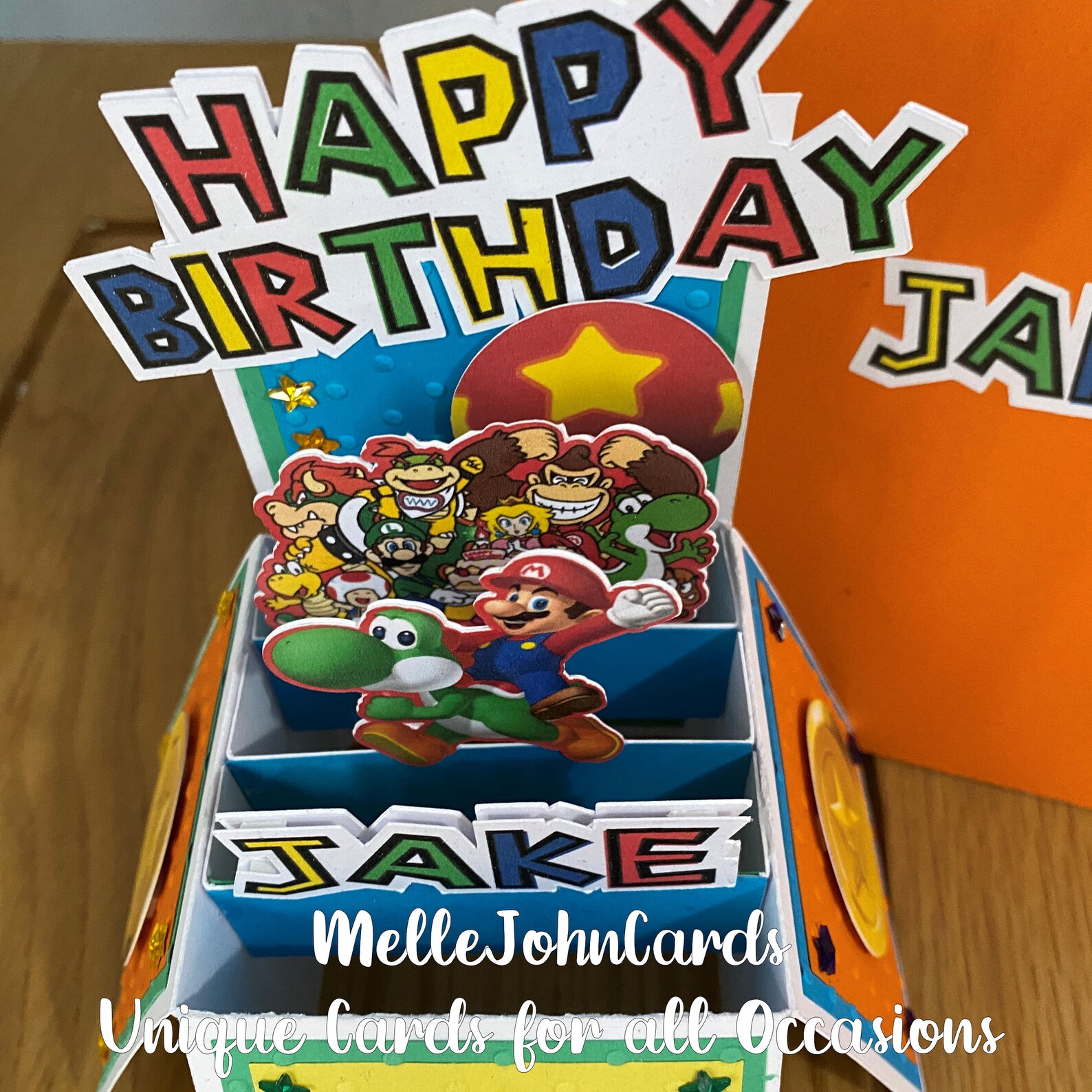 UNIQUE Handmade MARIO birthday box card. Personalised card. | Etsy