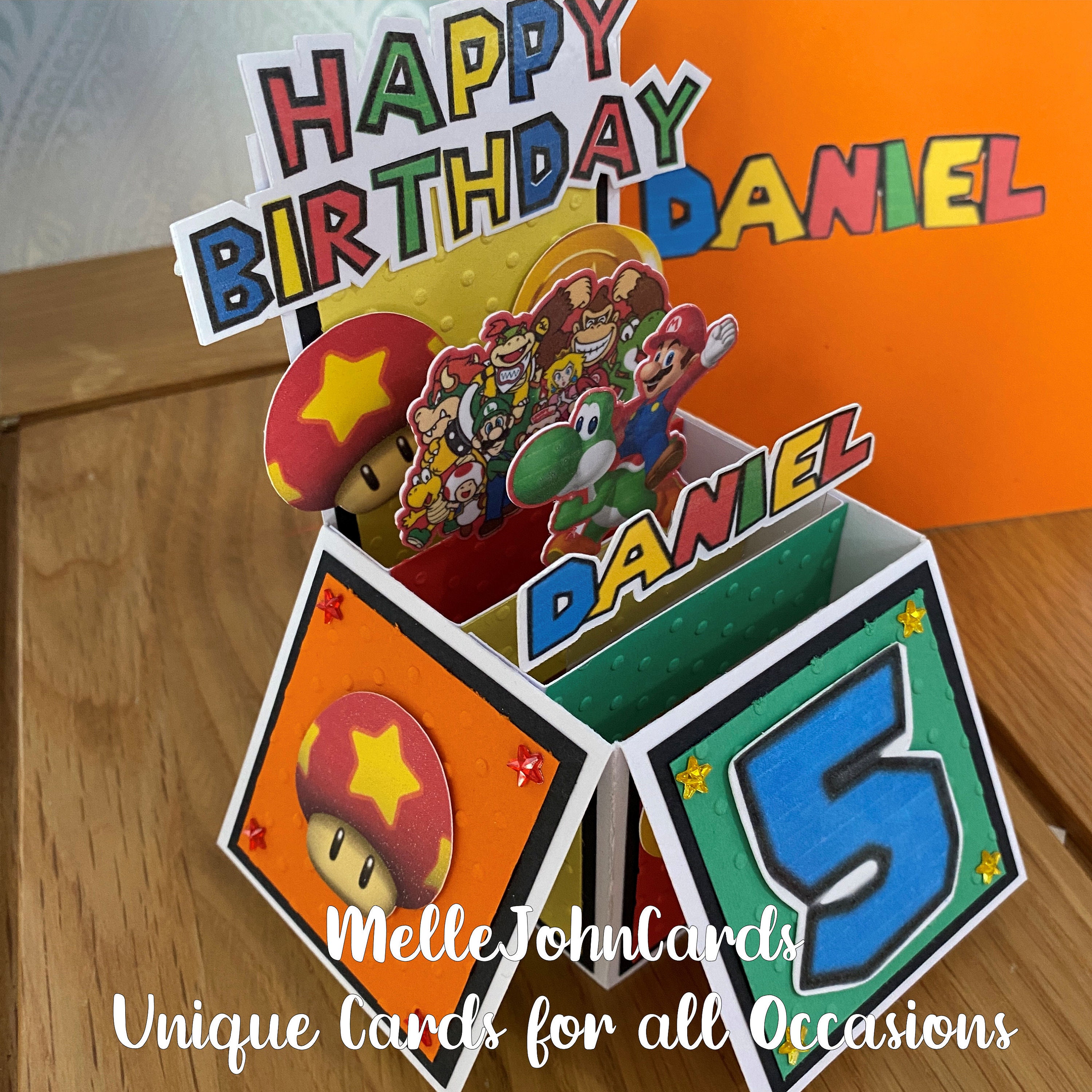 UNIQUE Handmade MARIO birthday box card. Personalised card. | Etsy