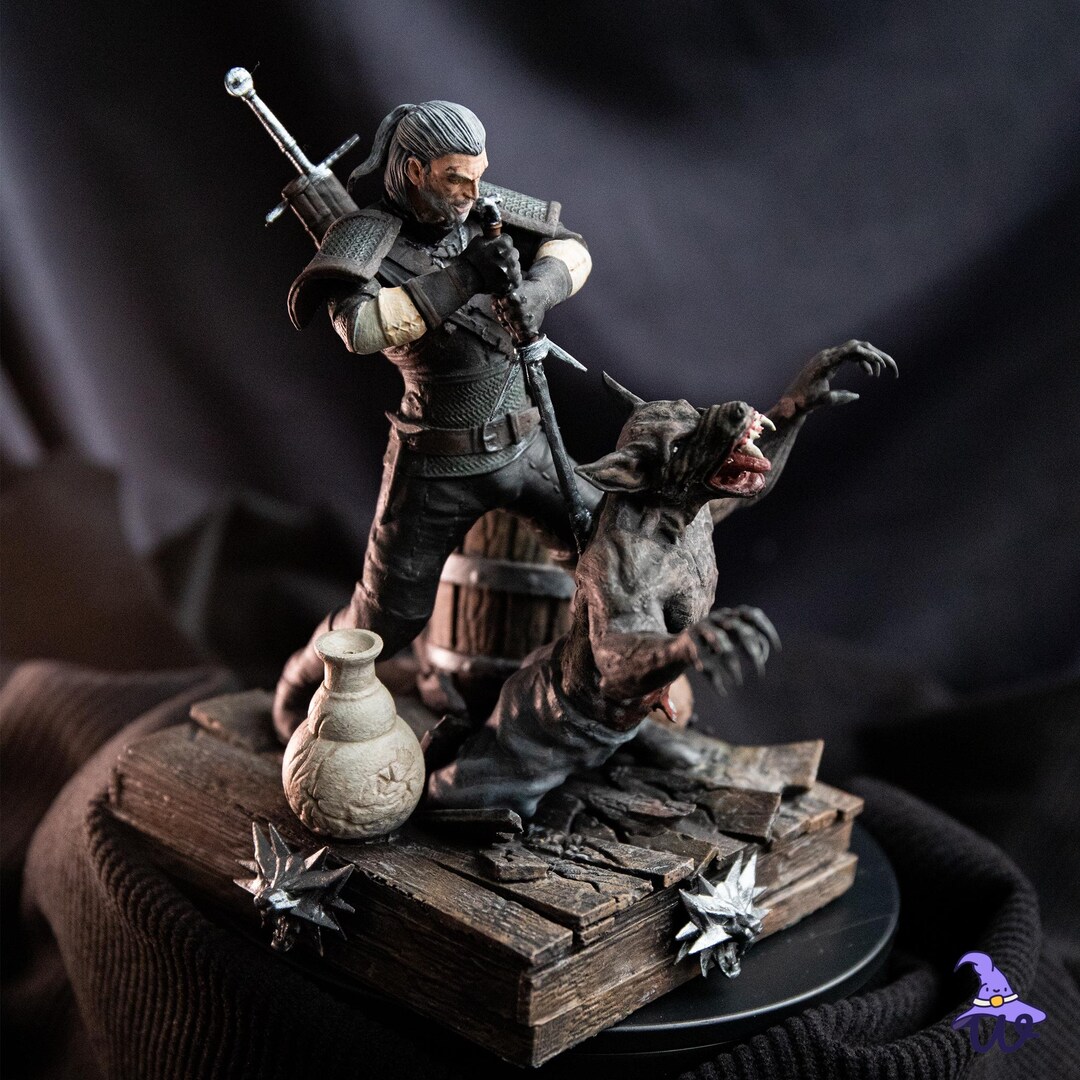 Witcher Battle Figure – Gerald Vs Monster Diorama, Handmade Gamer Gift ...
