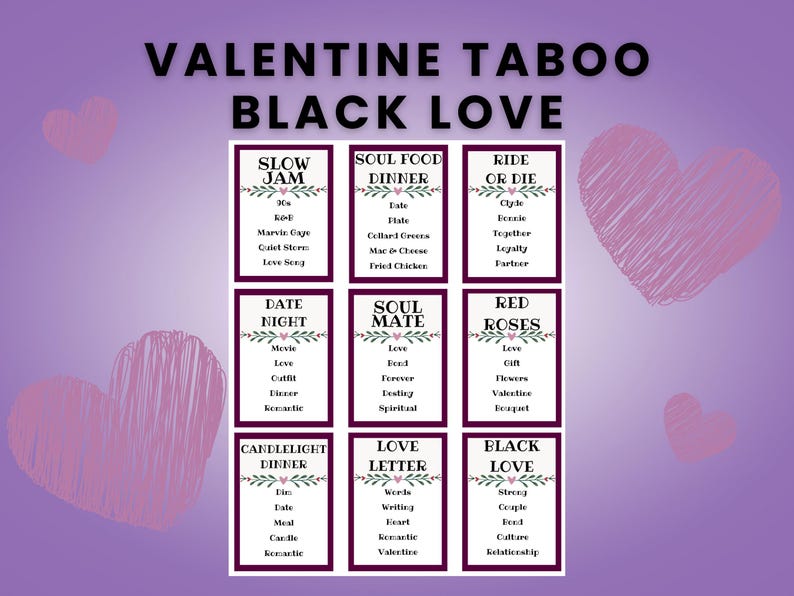 Black Love Taboo Game Printable Romantic Word Guessing Game for Couples ...