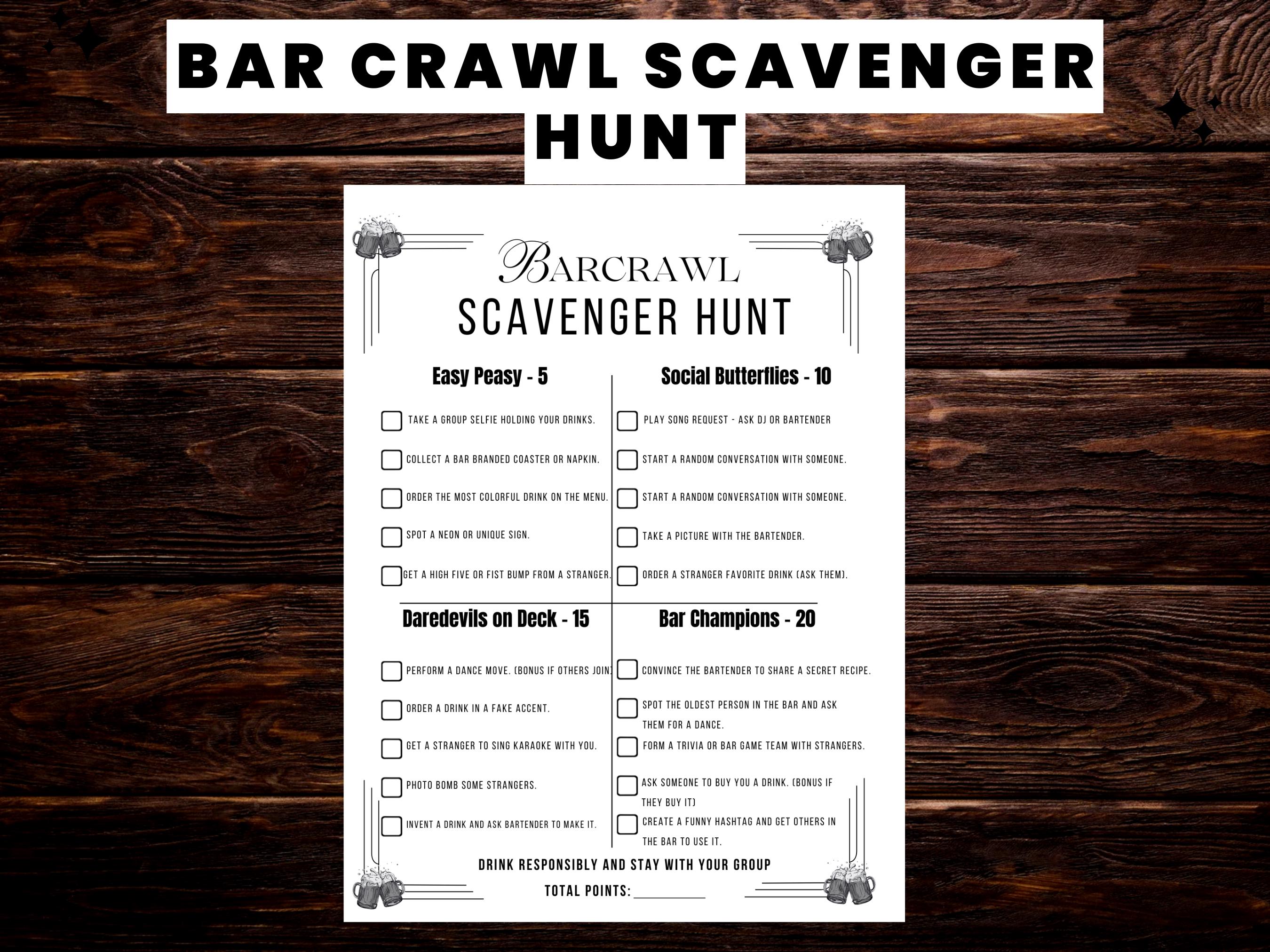 Bar Crawl Scavenger Hunt: Bachelorette Party Game (printable PDF) - Etsy
