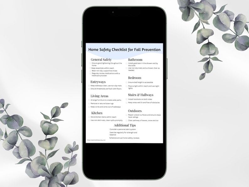 Fall Prevention Checklist, Home Safety, Senior Elderly Fall Prevention ...