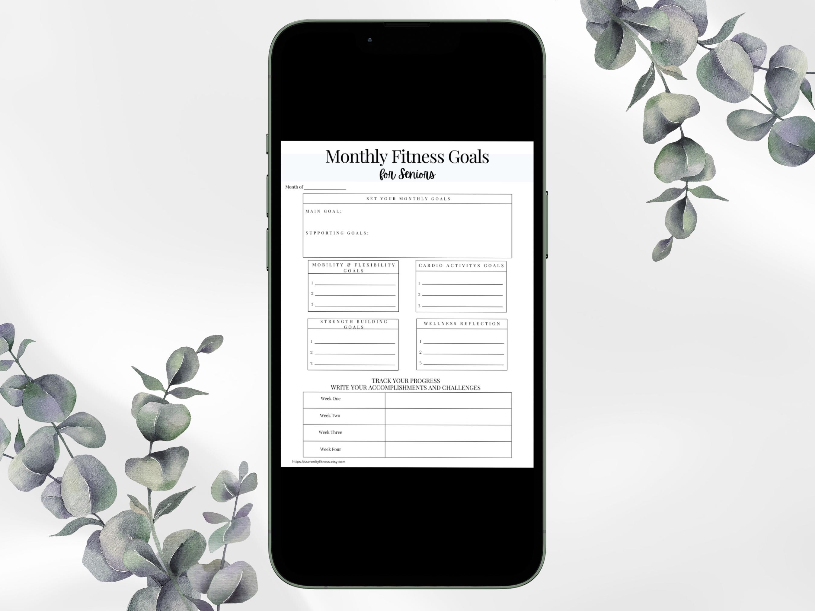 Monthly Fitness Goals for Seniors Printable | Goal Worksheet | Fitness ...
