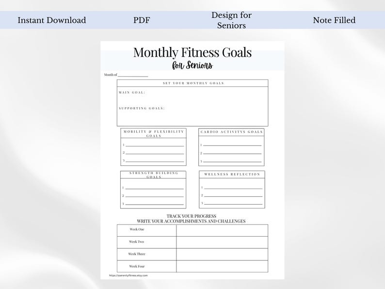 Monthly Fitness Goals for Seniors Printable | Goal Worksheet | Fitness ...