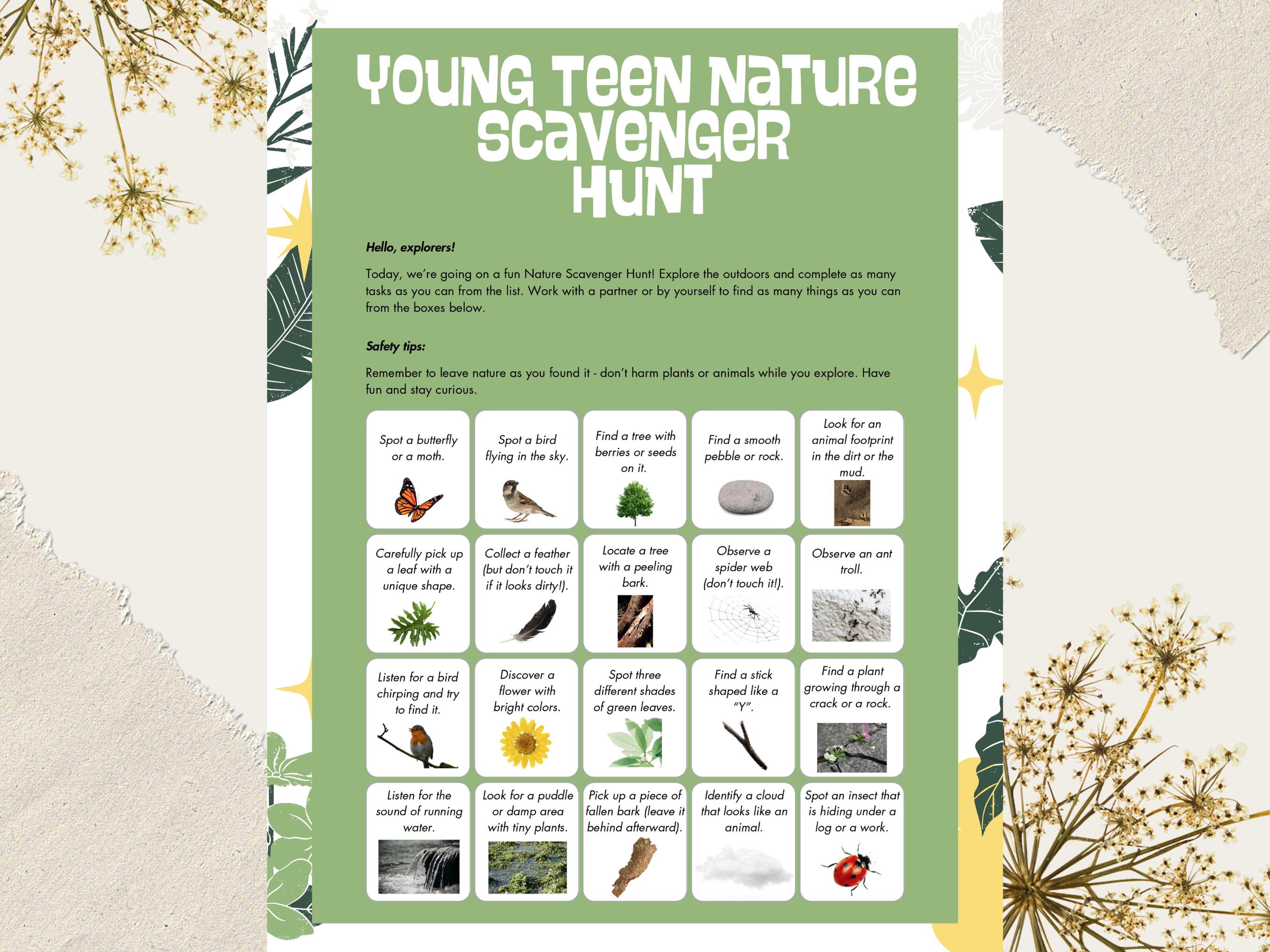 Nature Scavenger Hunt for Pre-teens - Outdoor Adventure Activity ...