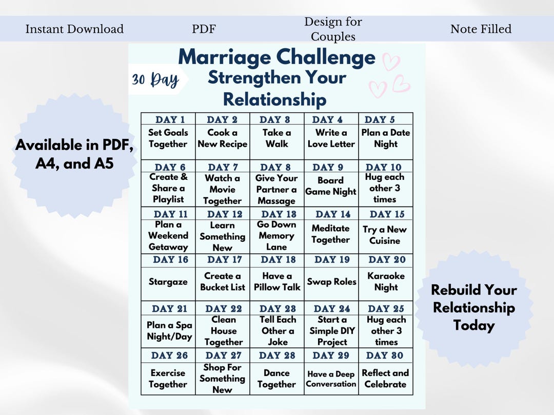 30-day Marriage Couple Relationship Challenge | Printable | Download ...
