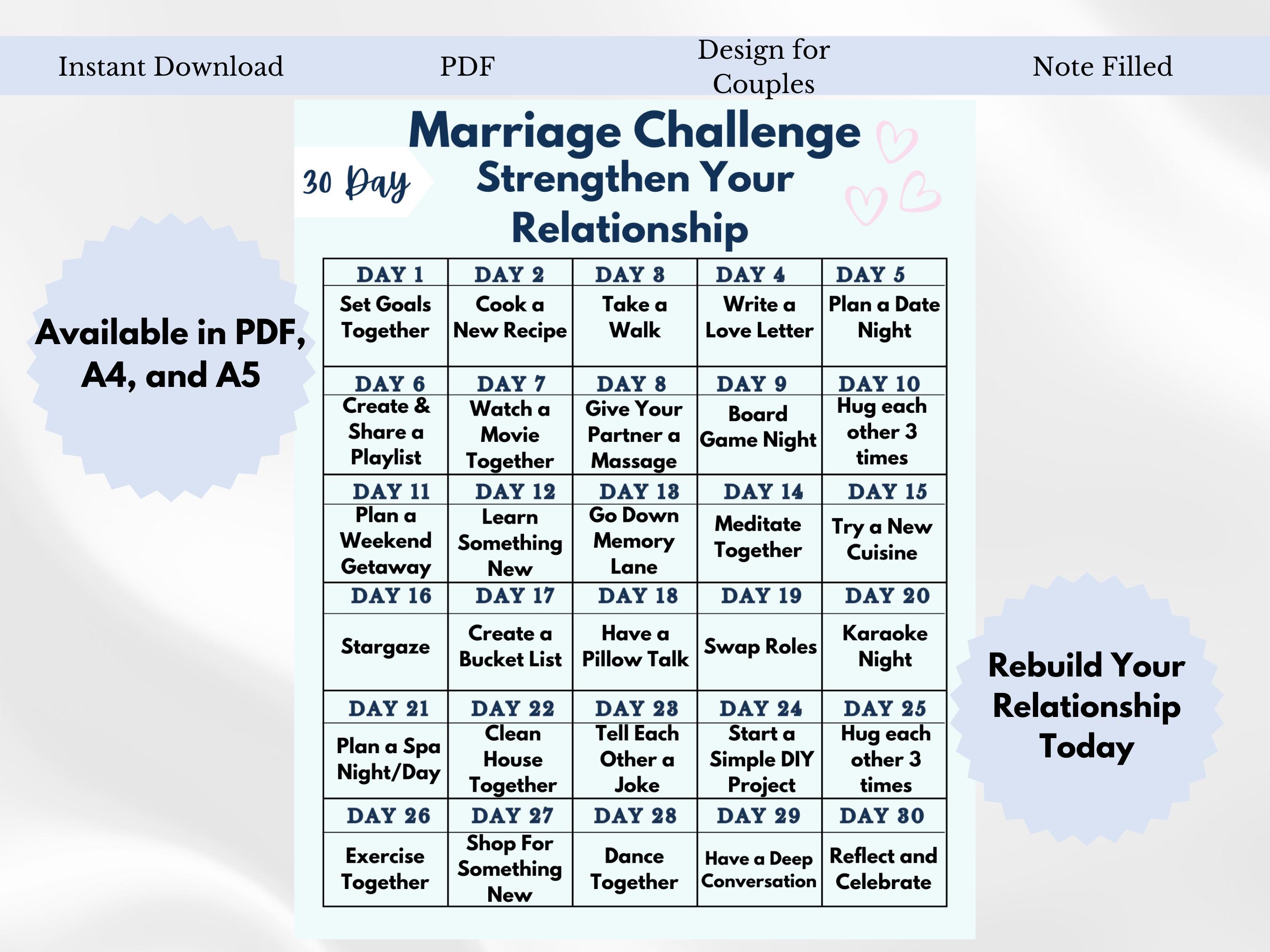 30-day Marriage Couple Relationship Challenge | Printable | Download ...