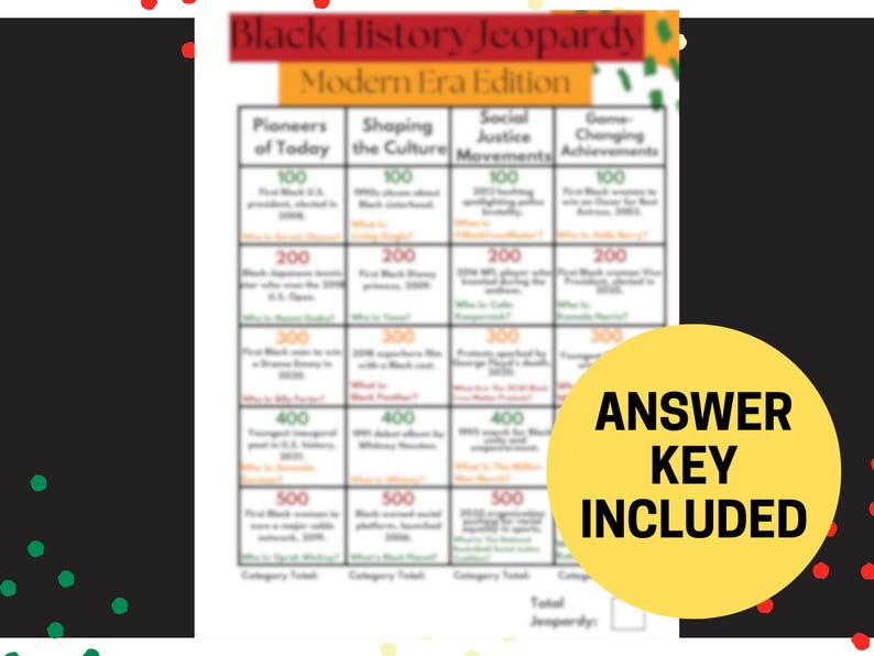 Black History Jeopardy Printable Game - Black African American ...