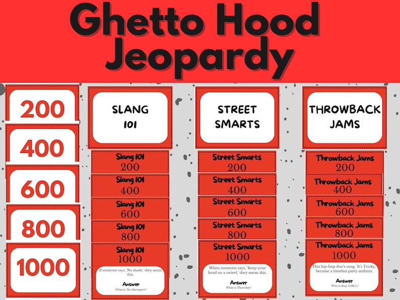 Ghetto Hood Jeopardy Printable Trivia Game (digital Download) - Etsy