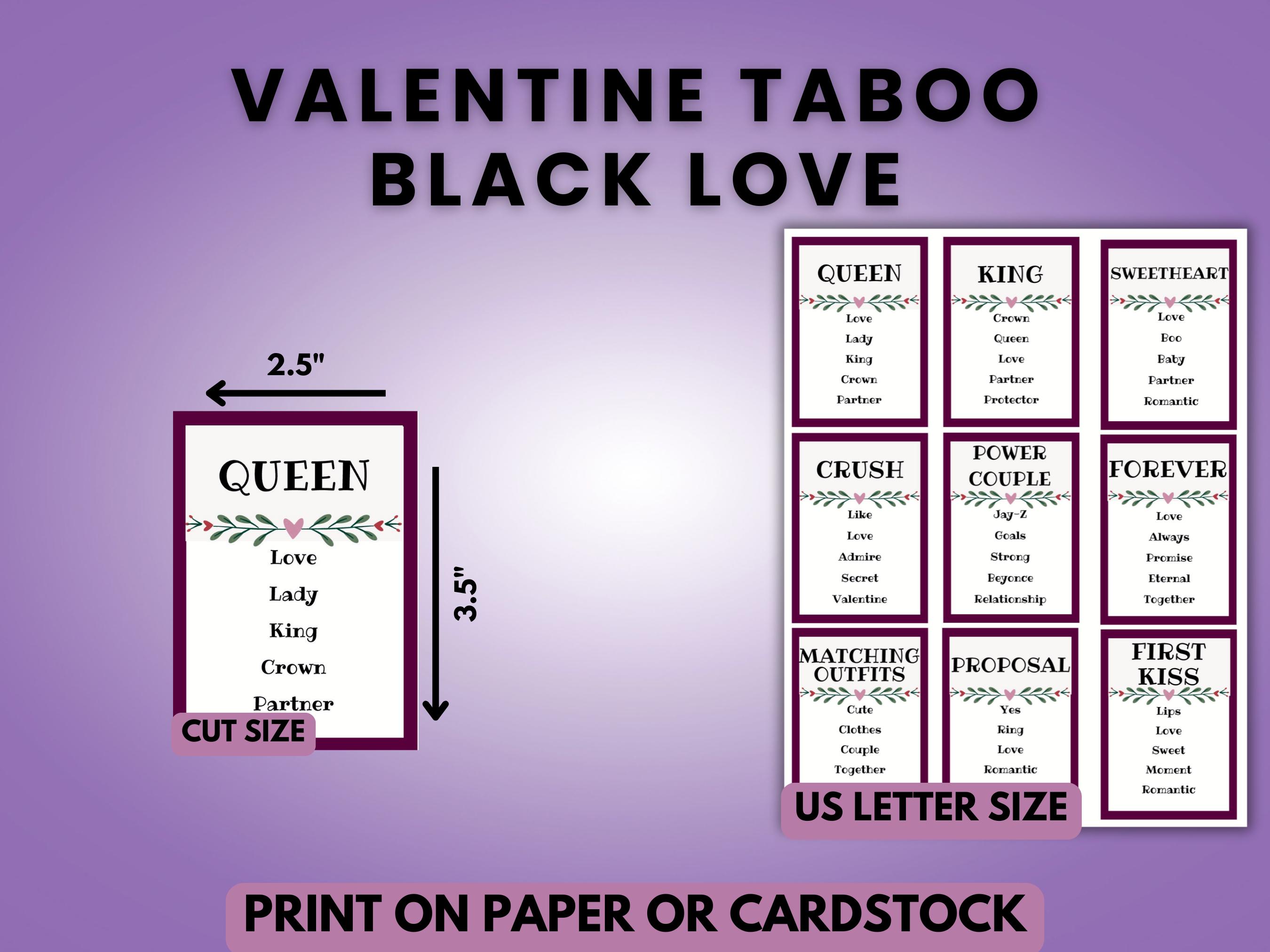 Black Love Taboo Game - Printable Romantic Word Guessing Game for ...