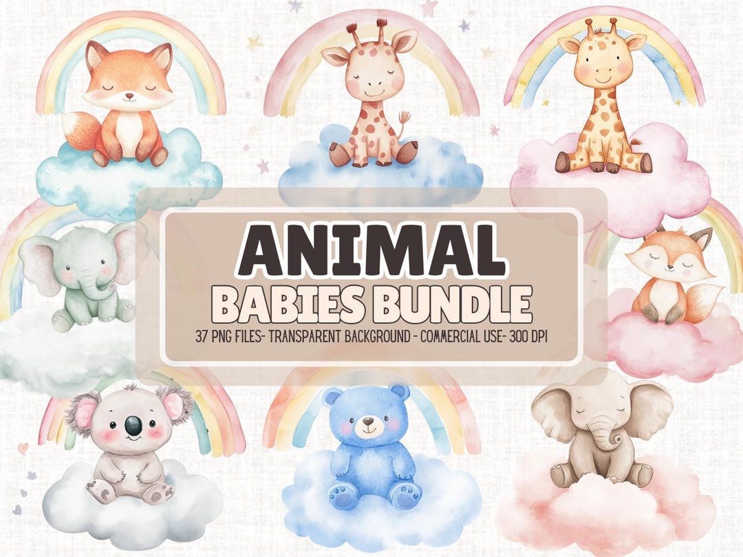 Baby Animal Nursery PNG Clipart Bundle of 37, Animal Babies, Baby ...