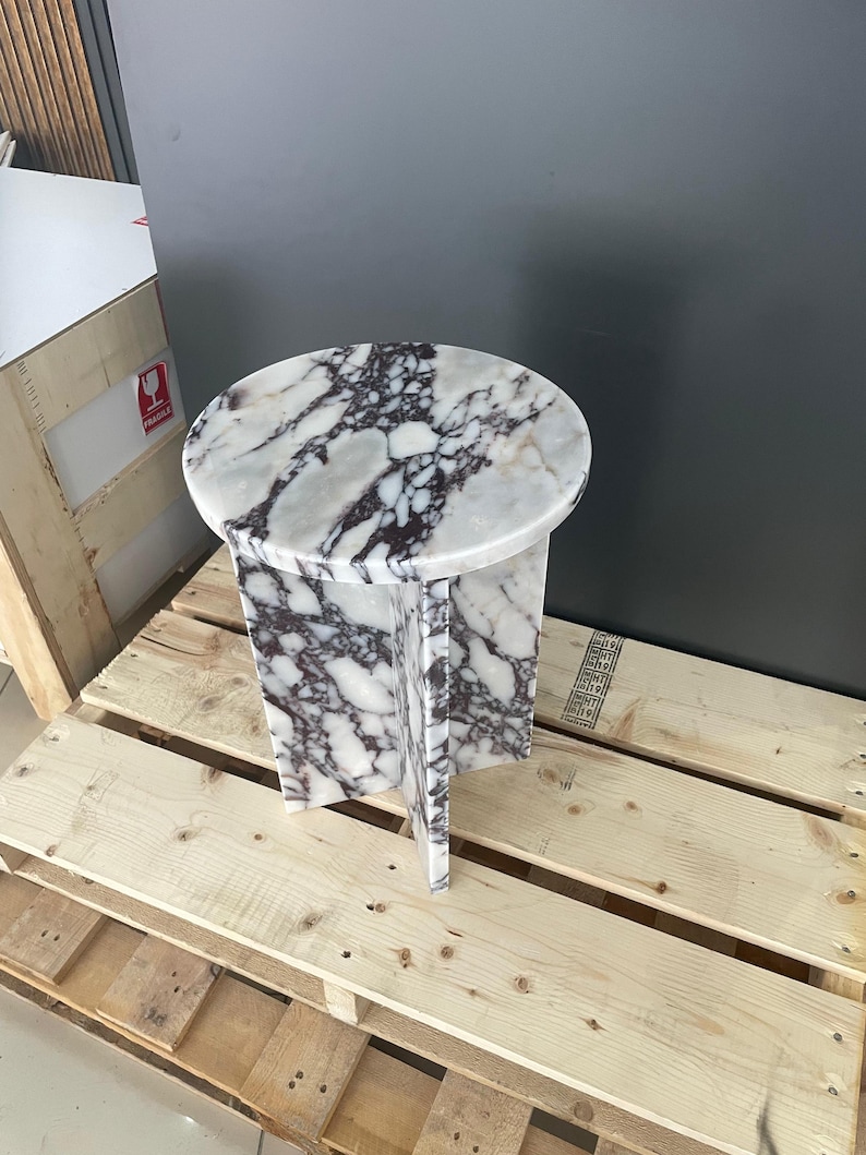 Calacatta Viola Marble Plinth Coffee Table, Handmade Natural Stone ...