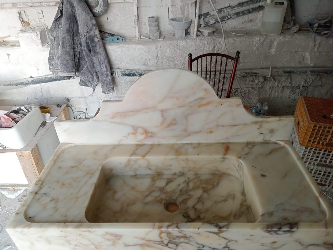 Calacatta Gold Marble Sink, Handmade Luxury Wall Mounted Vanity Basin ...