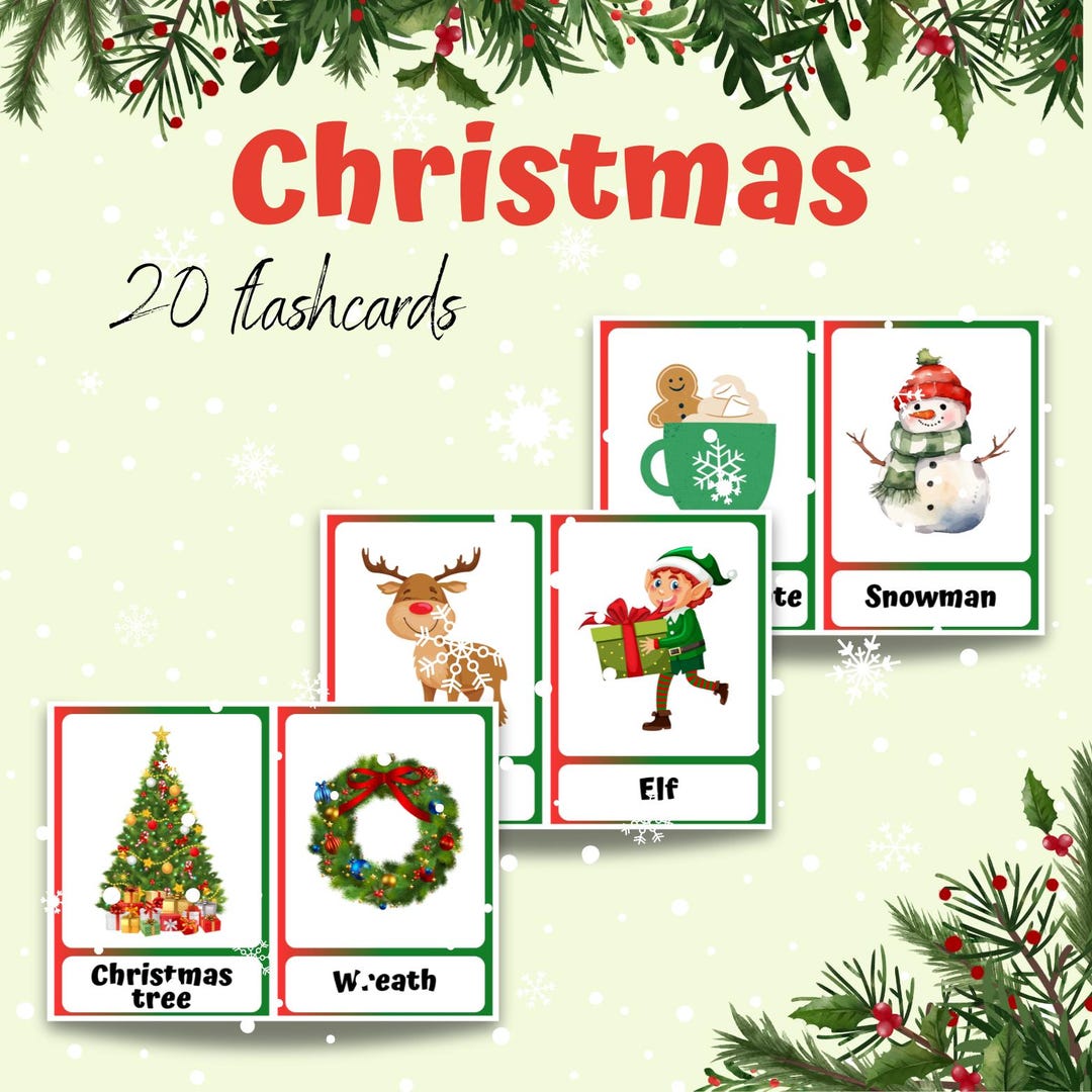 Christmas Flashcards for Children 20 Cards Christmas Vocabulary PDF ...