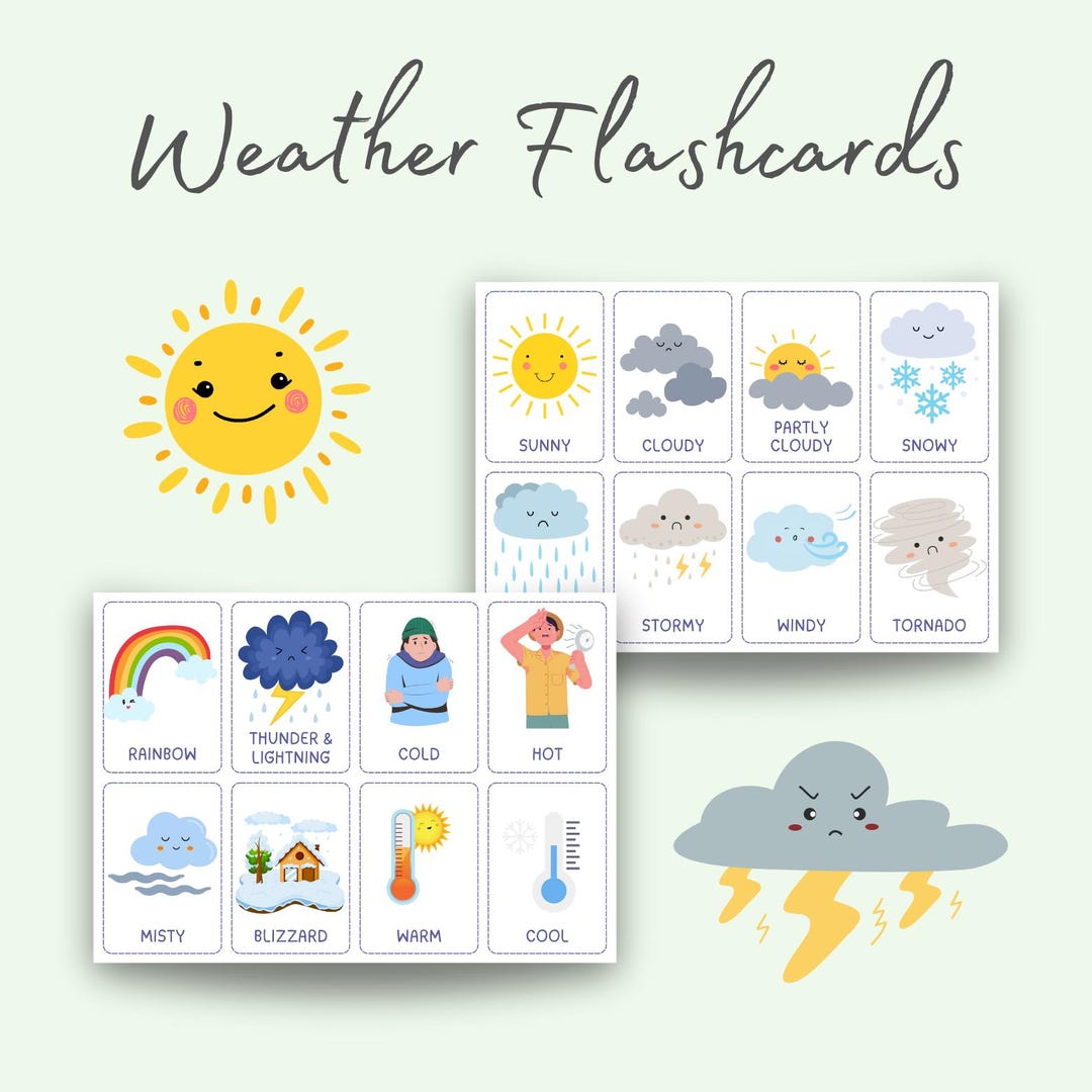 PDF Weather Flashcards | 16 Cards | Weather Cards Set | Preschool ...