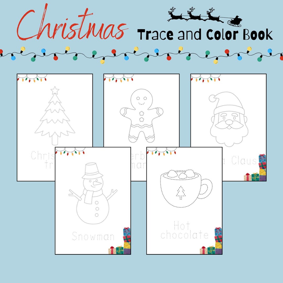 Christmas Trace and Color Book for Kids | 15 Pages | Activity Book for ...