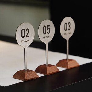 Personalized Wooden Stainless Steel Table Number Sign – Custom Logo ...