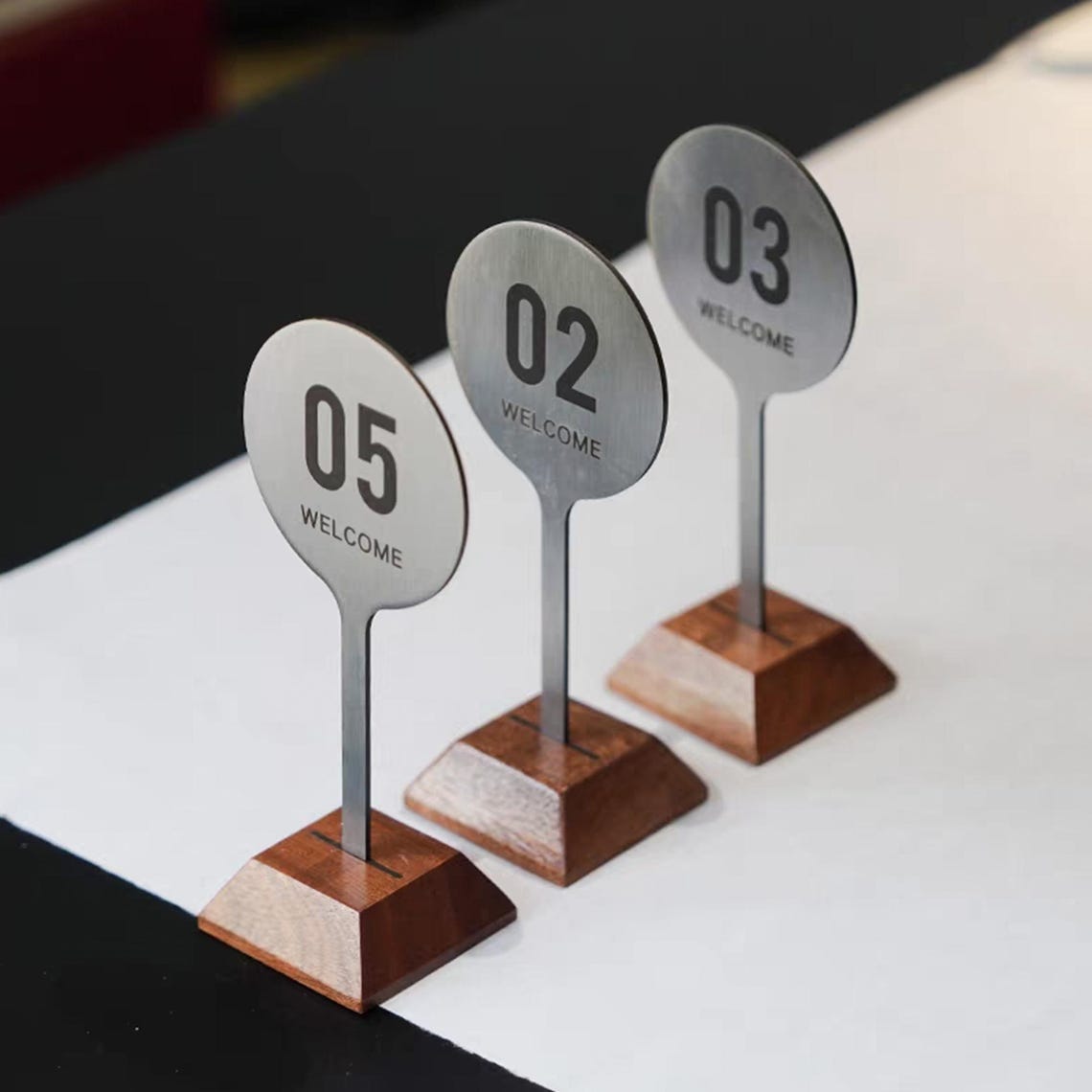 Personalized Wooden Stainless Steel Table Number Sign – Custom Logo ...