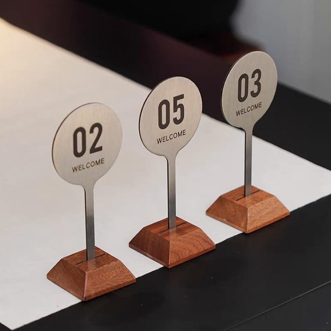 Personalized Wooden Stainless Steel Table Number Sign – Custom Logo ...