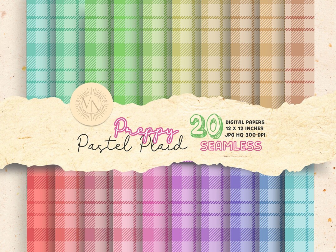 Pastel Plaid Digital Paper: Retro Seamless Patterns (digital Download ...