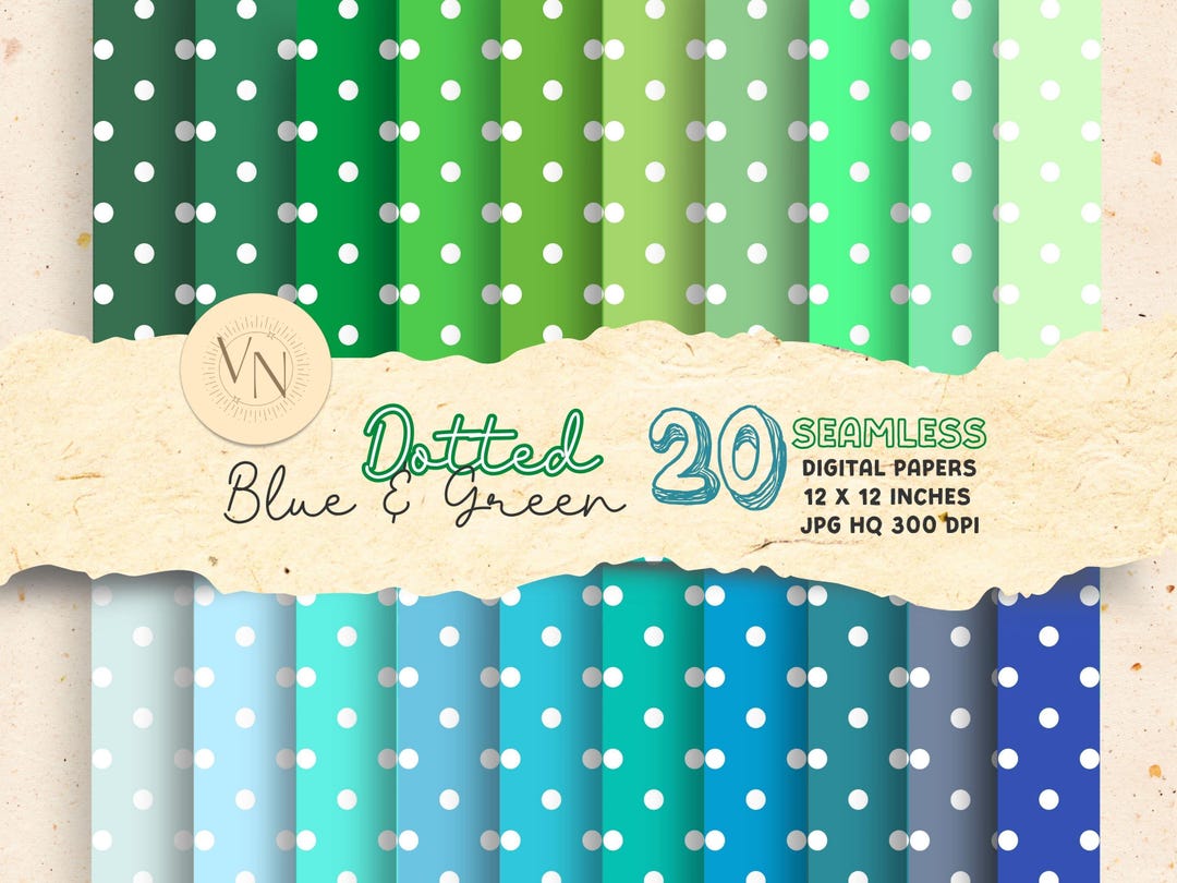 Polka Dot Seamless Patterns: Retro Blue & Green Digital Papers (digital ...