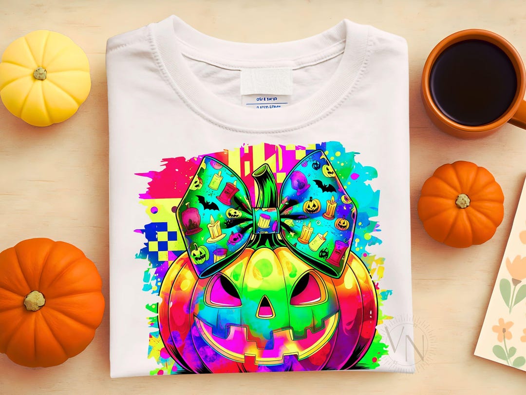 Neon Jack O' Lantern PNG: Retro Groovy Pumpkin With Coquette Bow ...