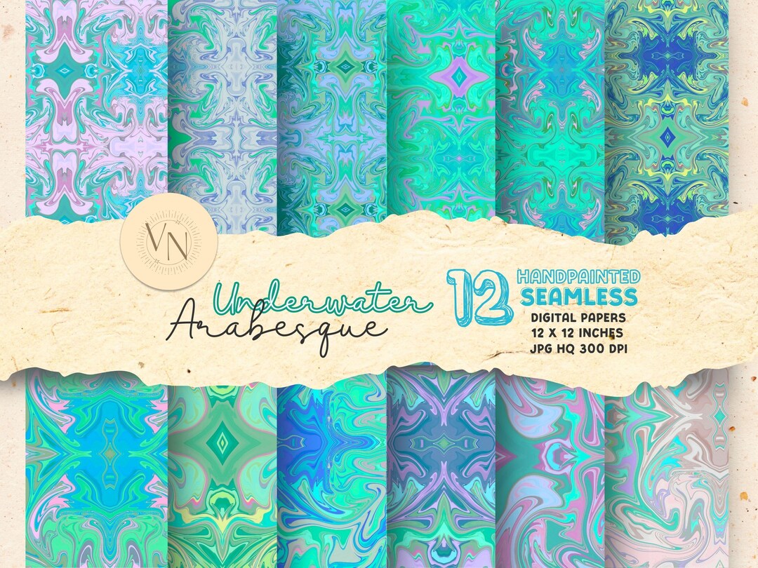 Groovy Retro Arabesque Dreamy Seamless Papers, Handpainted Seamless ...