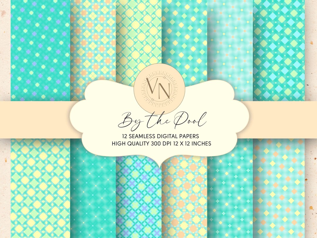 Blue Retro Digital Papers, Bright Colors Spring Seamless Patterns, Mid ...
