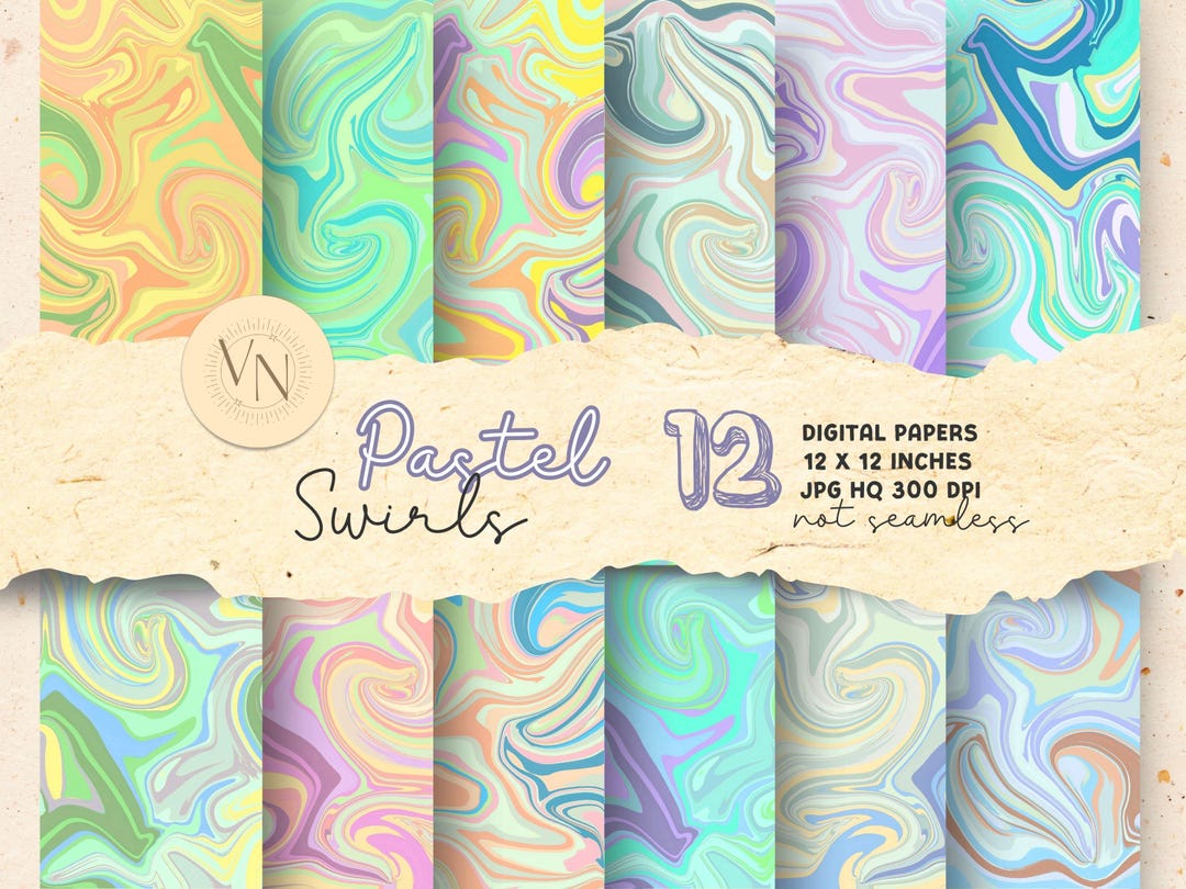Liquid Paint Digital Papers, Pastel Retro Abstract Art, Messy Paint ...