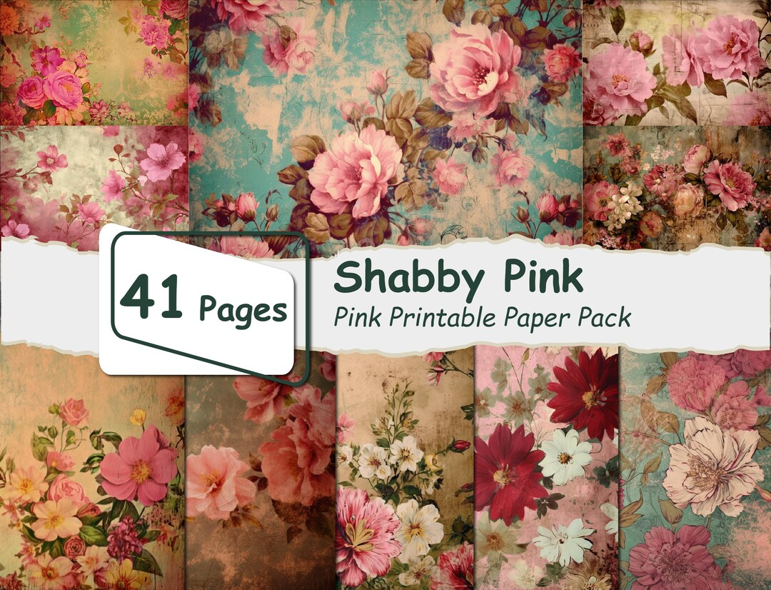 Shabby Pink Printable Paper, Rose Floral Junk Journal (digital Download ...