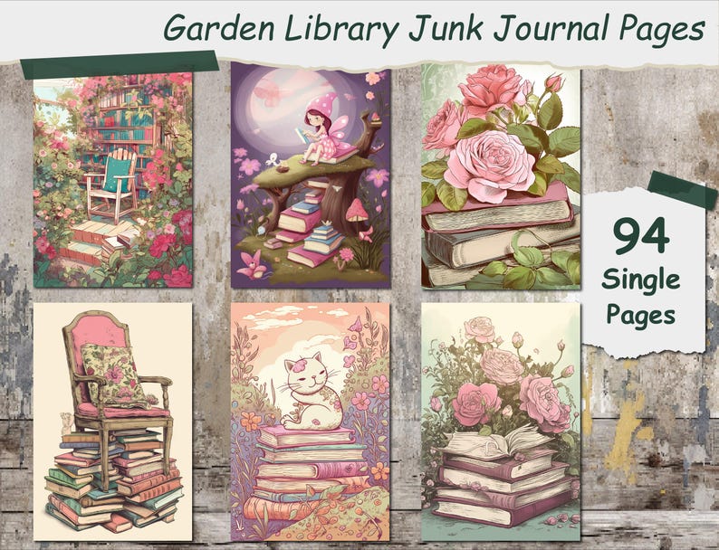 Garden Library Junk Journal Kit, Vintage Botanical Ephemera (digital ...