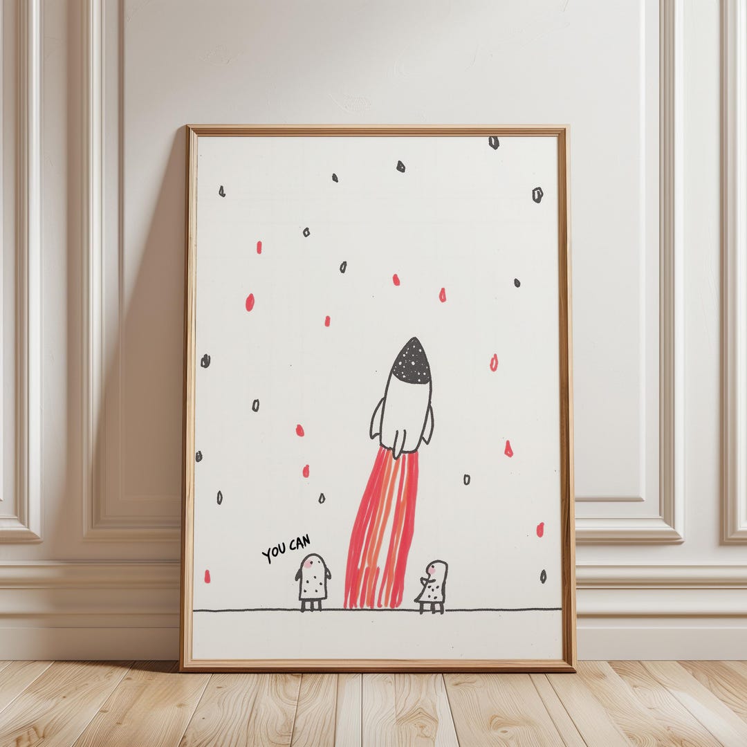 Inspirational Rocket Ship Print: Kids Room Art With Pink Flames - Etsy
