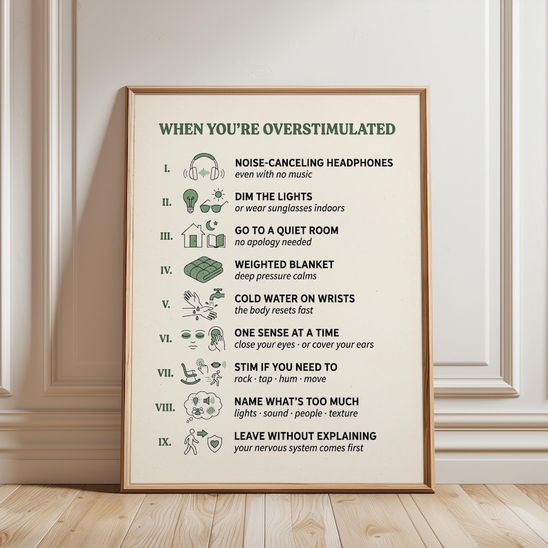 Autism Support Wall Art - Sensory Overstimulation Coping Guide Print ...