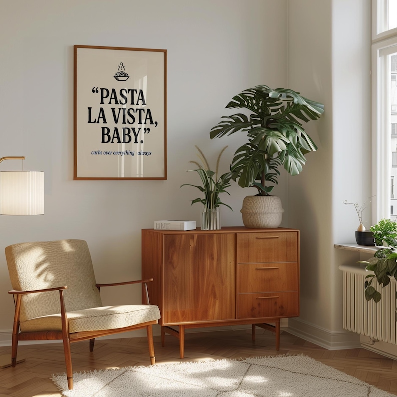 Pasta La Vista Baby – Typographic Print, Funny Kitchen Wall Art ...