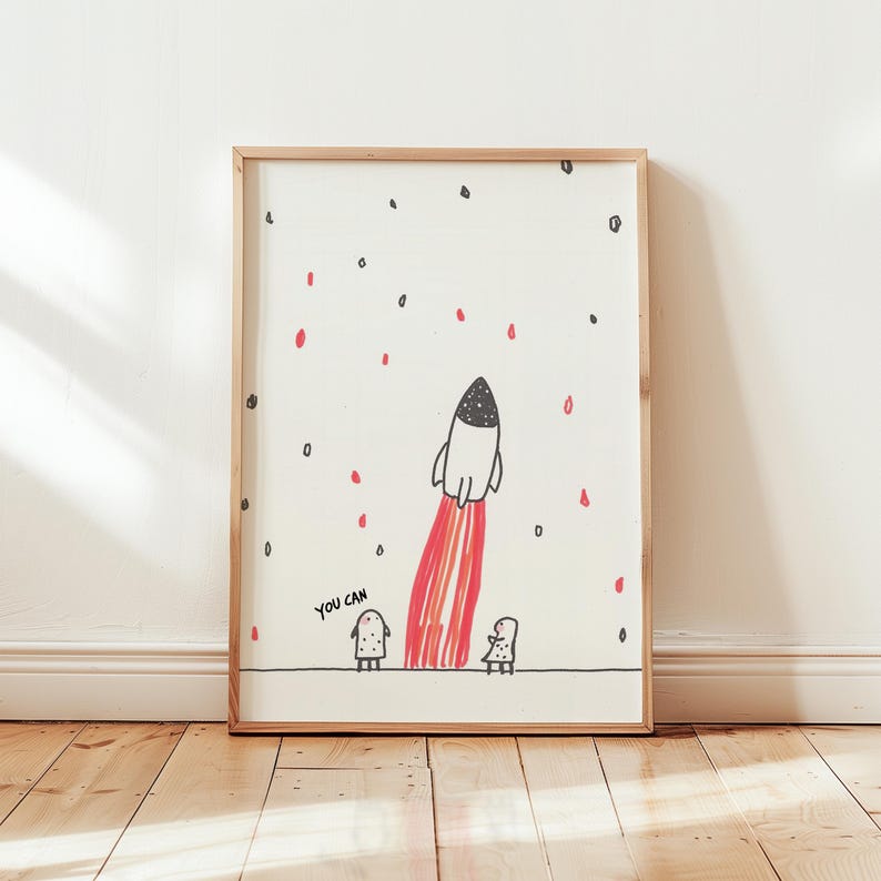 Inspirational Rocket Ship Print: Kids Room Art With Pink Flames - Etsy